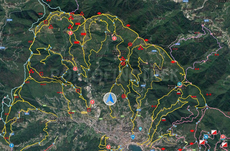 Digital map of the trails of Golfo Paradiso and Golfo del Tigullio.